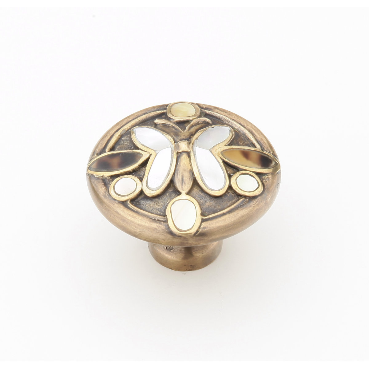 Schaub Heirloom Treasures Cabinet Knob w/ Shell Inlays 1-1/2", Polished/Antique Brass | Wayfair